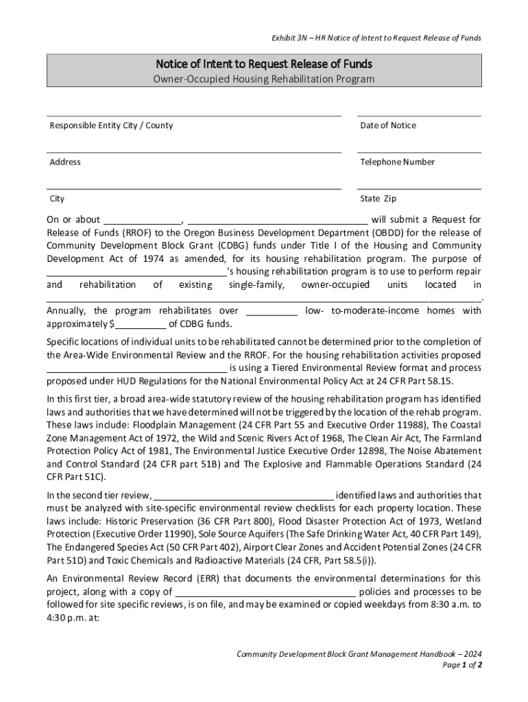 Fillable Online Public Notice of Intent to Request Release of Funds Fax ...
