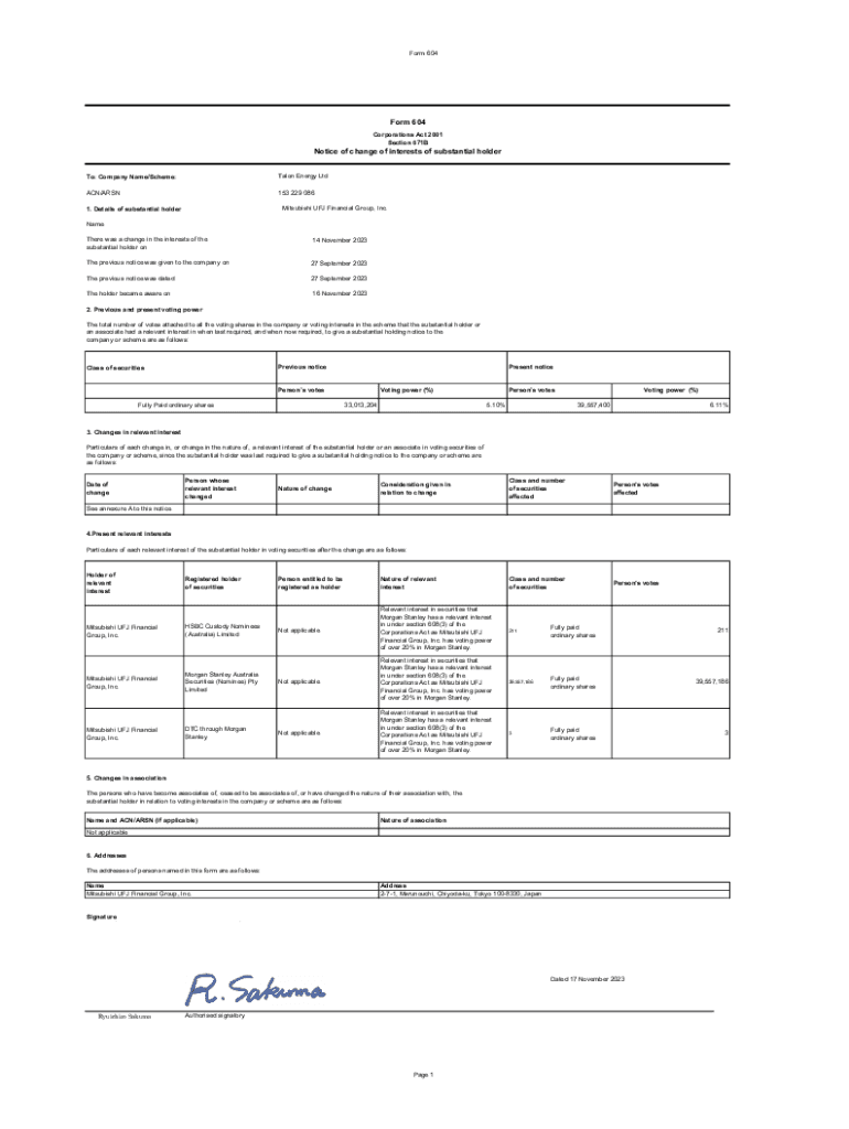 Fillable Online Form 604 - Talon Energy Ltd (17.11.23).xls Fax Email Print - pdfFiller