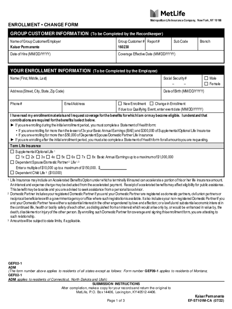 Fillable Online Fillable Online gpc Metropolitan Life Insurance Company ...