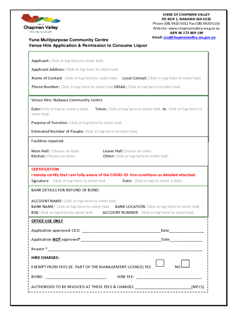 Fillable Online Yuna Multipurpose Community Centre Venue Hire ... Fax ...