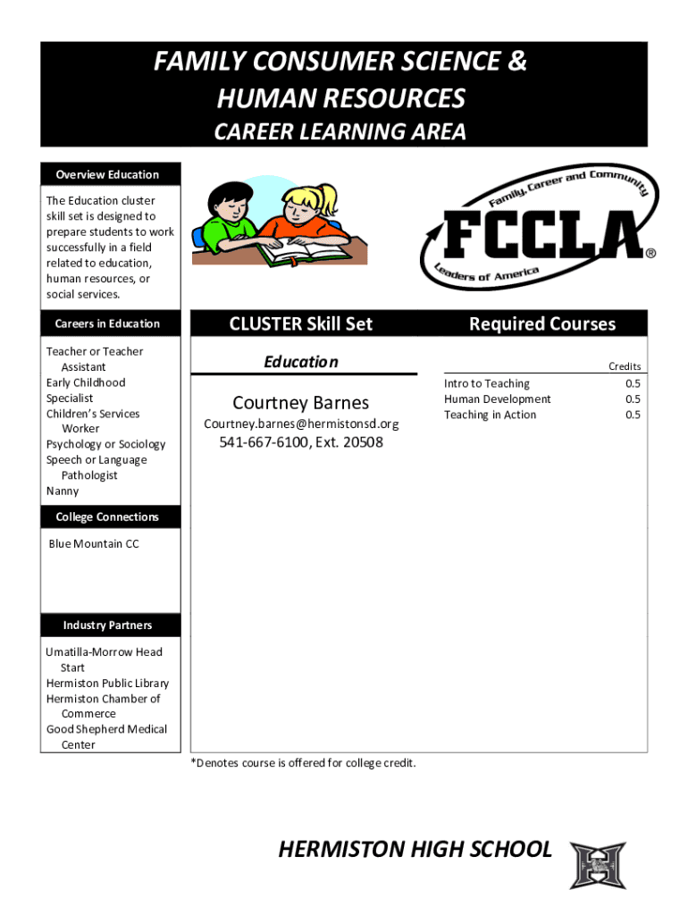 Fillable Online hhs hermiston k12 or Human Services and FCS Booklet Fax ...