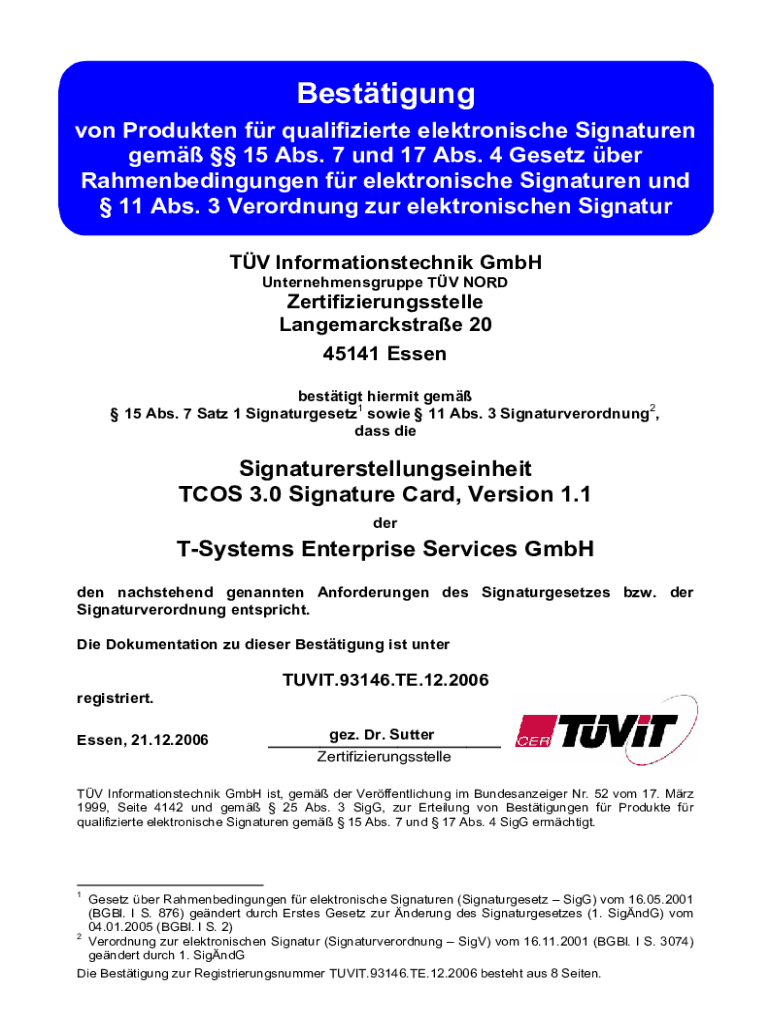 Ausfüllbar Online Besttigung nach SigG. TCOS 3.0 Signature Card ...