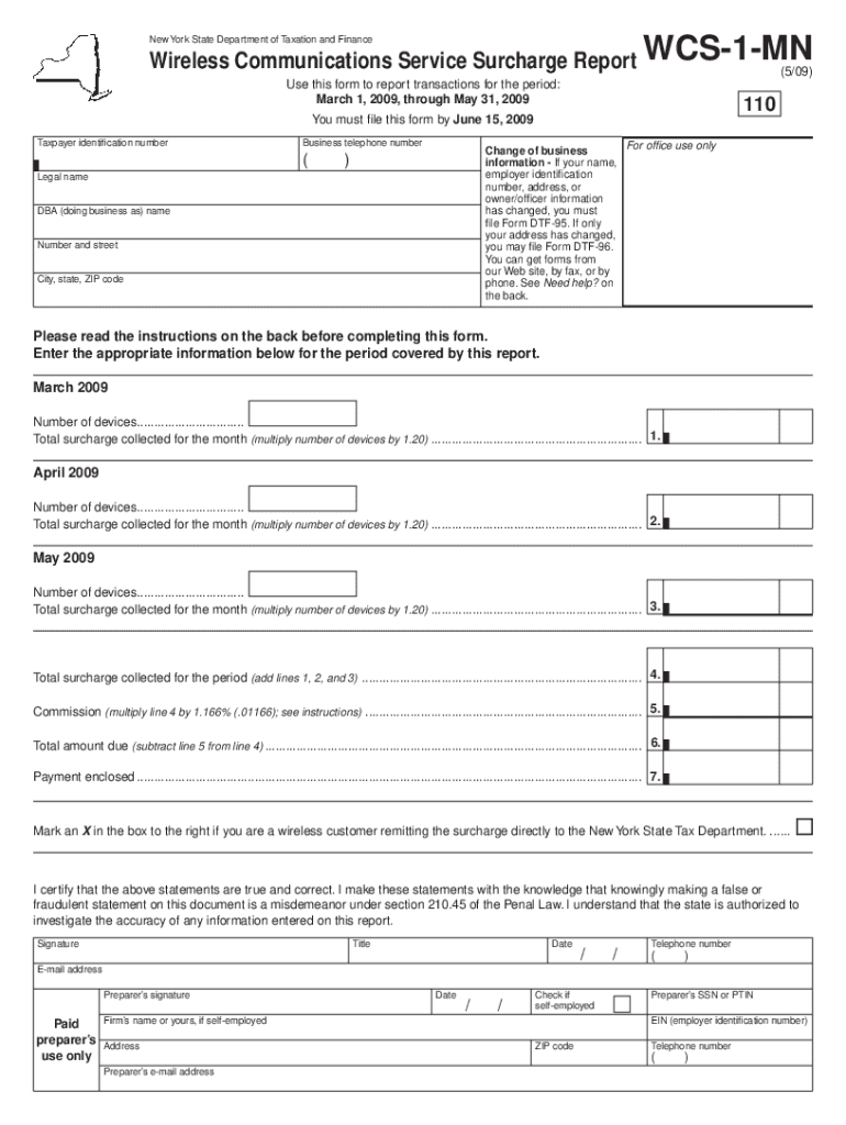 Fillable Online Form WCS-1-MN:5/09: Wireless Communications Service ...