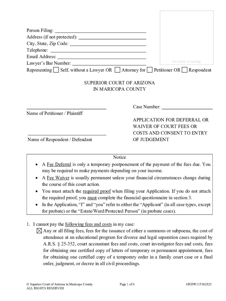 Fillable Online superiorcourt maricopa Application for deferral or ...