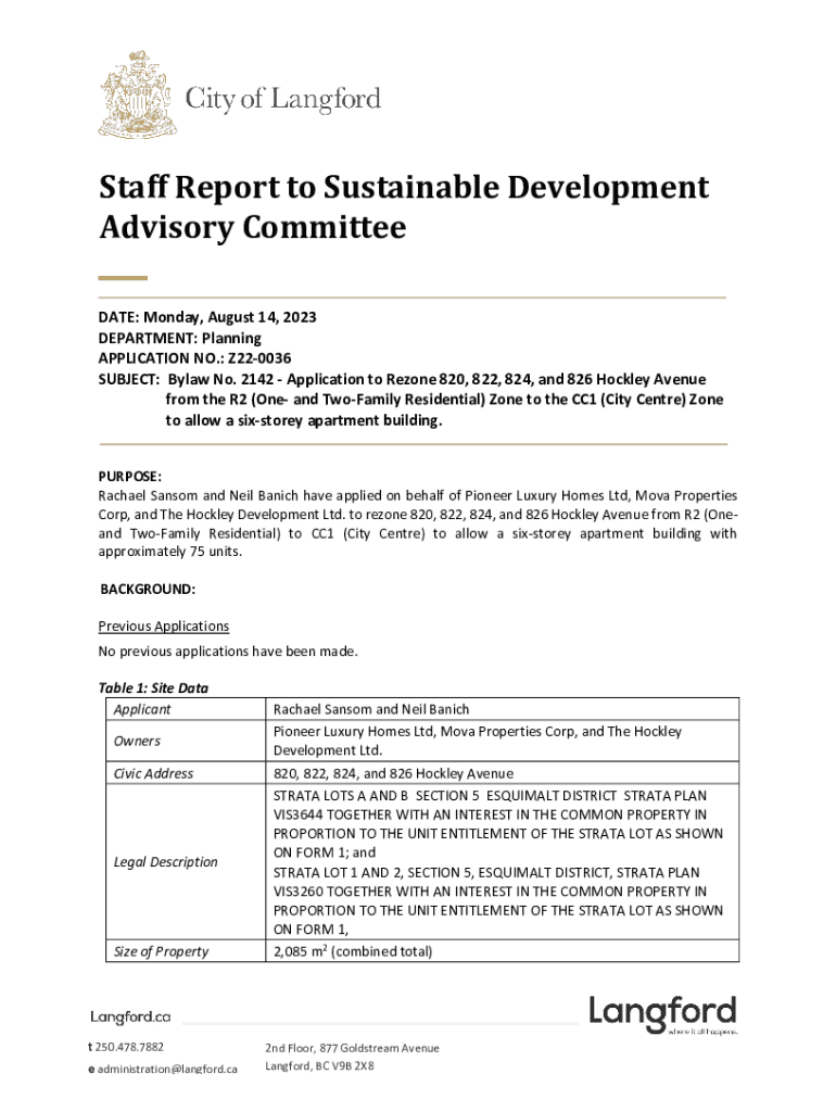 Fillable Online Bylaw No. 2142 - Application to Rezone 820, 822, 824 ...