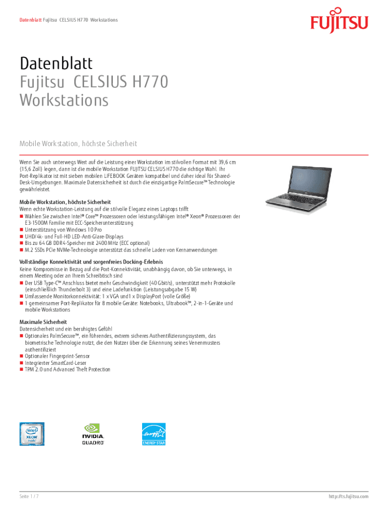 Ausfüllbar Online Data Sheet FUJITSU CELSIUS H770 Mobile Workstation ...