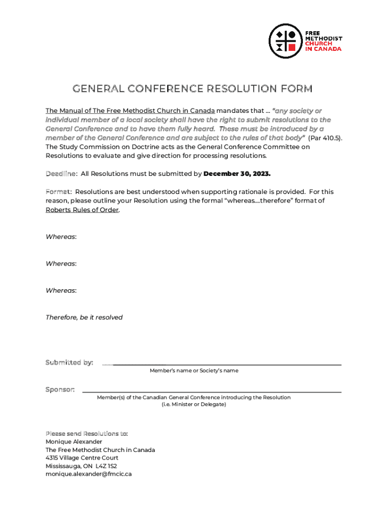 Fillable Online GENERAL CONFERENCE RESOLUTION FORM Fax Email Print ...
