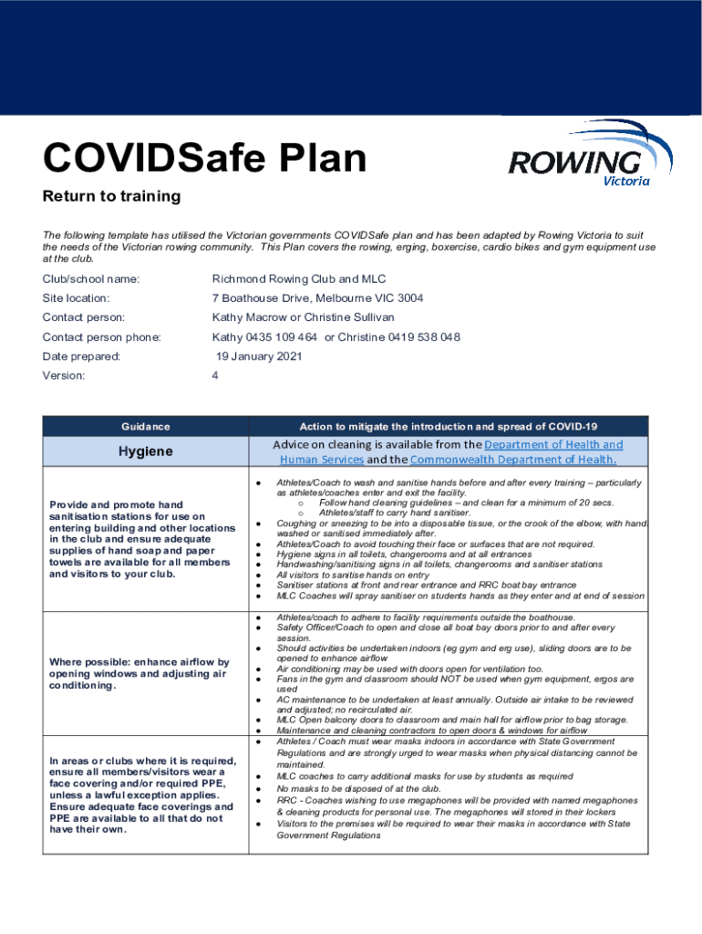 Fillable Online COVID-Safe-Plan-Rowing & Erging & Gym CoM RV Richmond ...