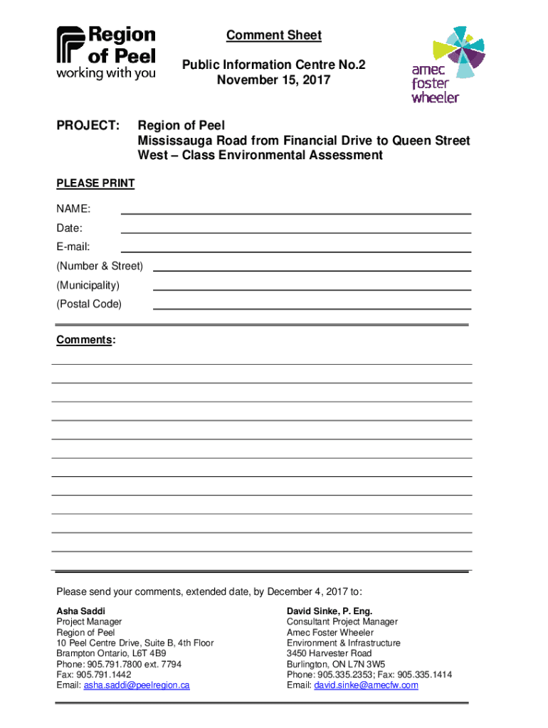 Fillable Online PIC #2 Comment Sheet (PDF) Fax Email Print - pdfFiller