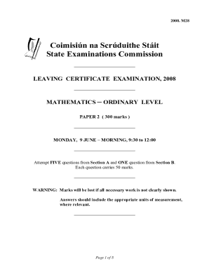 Fillable Online archive maths nuim leaving certificate 2008 marking ...