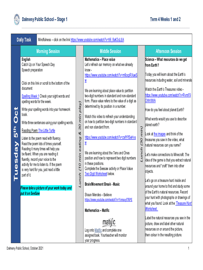 Fillable Online Stage 1 Term 4 week 1 and 2 home learning.docx Fax ...