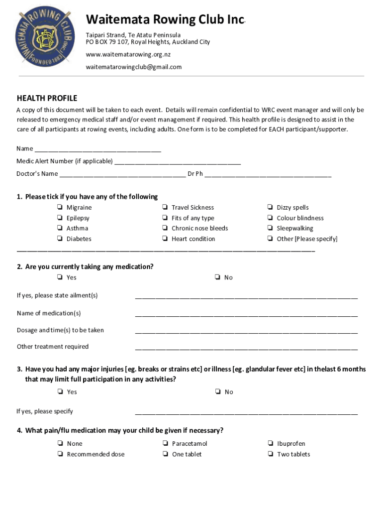 Fillable Online Waitemata Rowing Club Inc. Fax Email Print - pdfFiller
