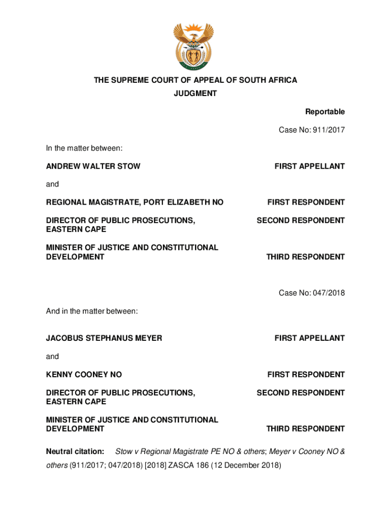 Fillable Online juta co Stow v Regional Magistrate, Port Elizabeth NO and Others Fax Email Print ...