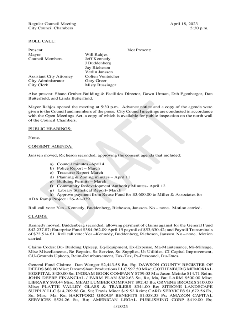 Fillable Online ci gothenburg ne Also present: Shane Gruber-Building ...