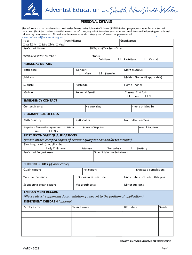 Fillable Online Seventh-Day Adventist Schools (Greater Sydney) Limited ...