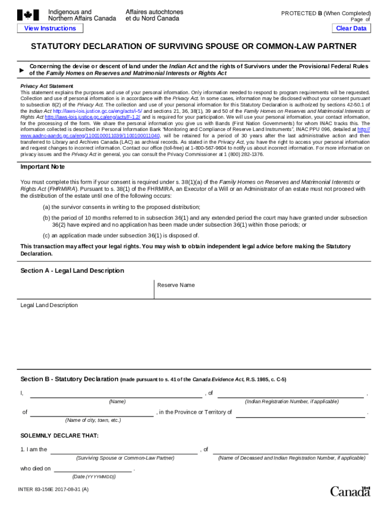 Fillable Online Statutory Declaration of Surviving Spouse or Common-Law ...