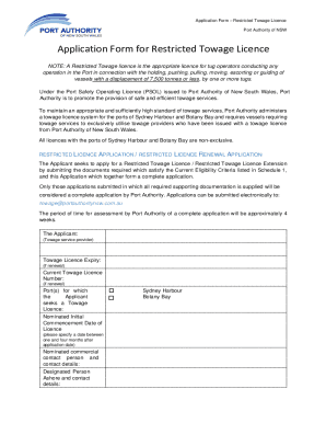 Fillable Online Application Form for Restricted Towage Licence Fax Email Print - pdfFiller