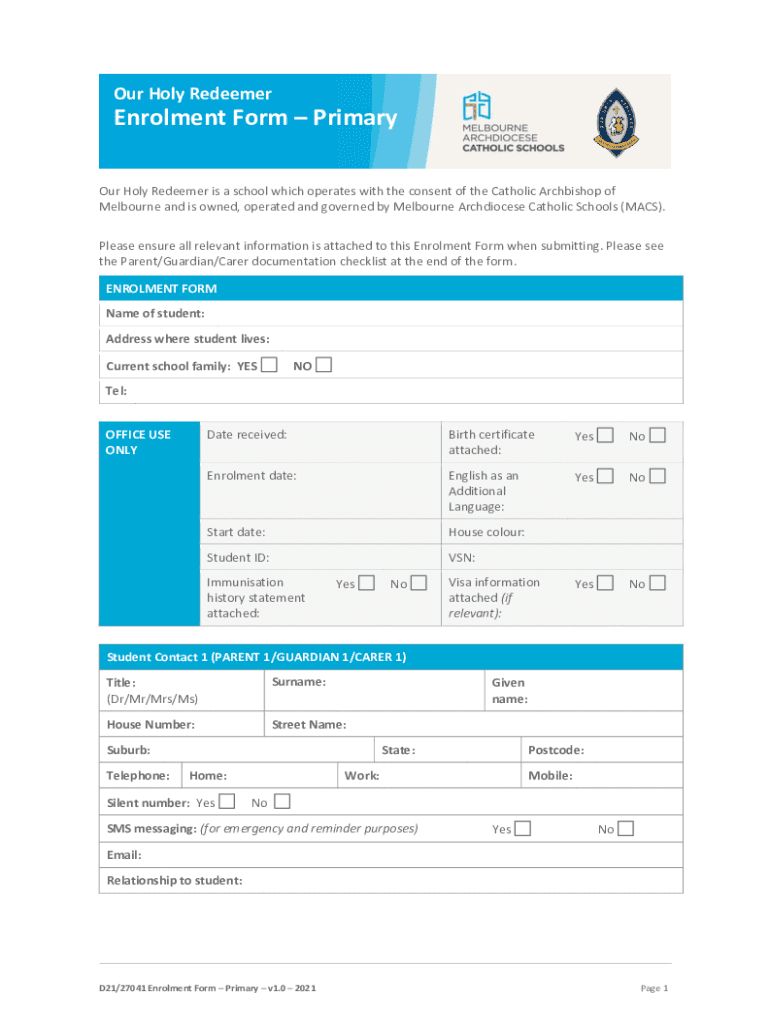 Fillable Online CEM Word Template - Our Holy Redeemer Primary School ...