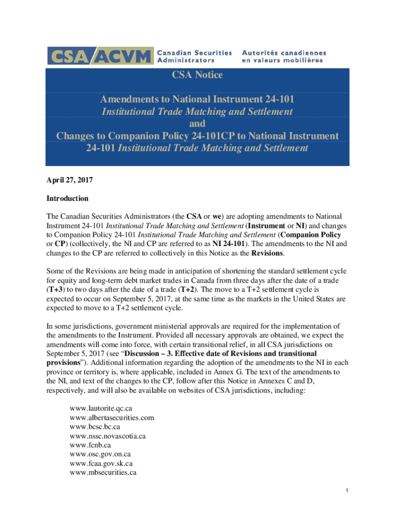 Fillable Online CSA announces adoption of amendments to National ... Fax Email Print - pdfFiller