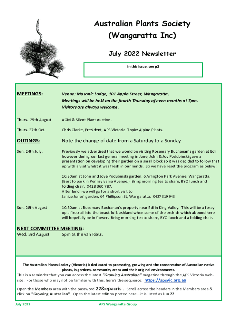Fillable Online apsvic org Australian Plants Society APS Wangaratta Inc Fax Email Print - pdfFiller