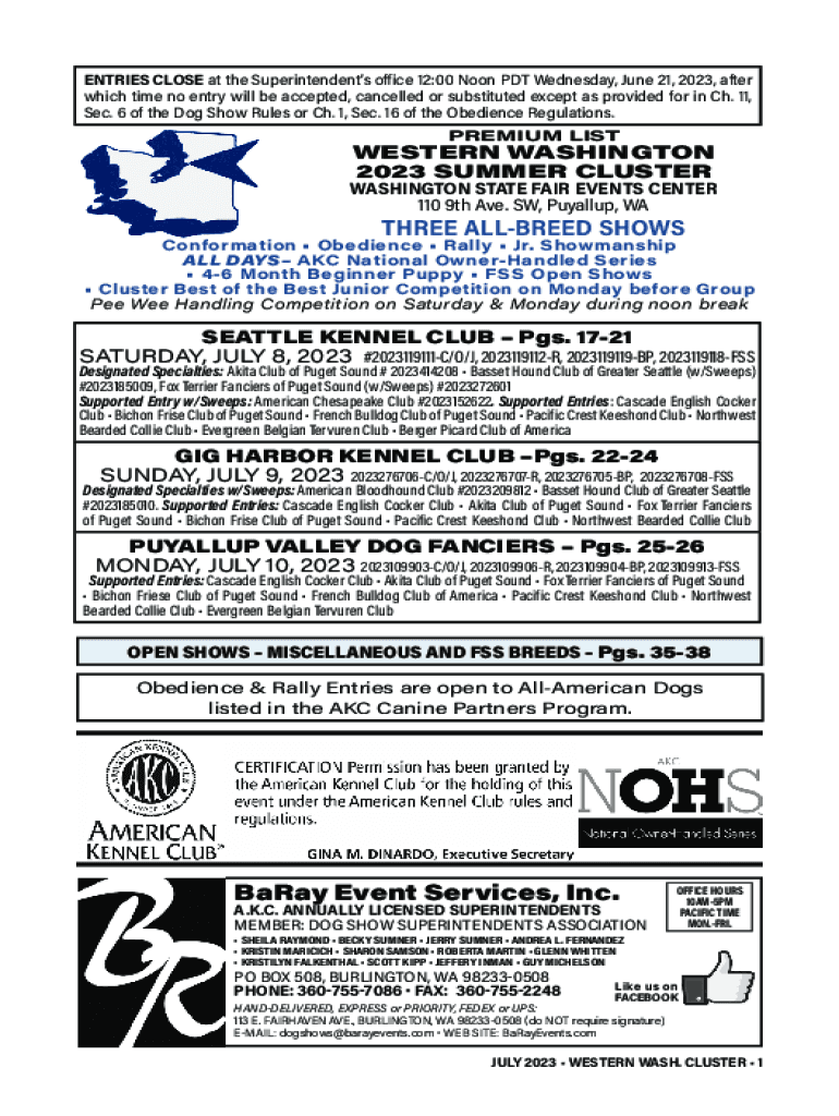 Fillable Online THREE ALL-BREED SHOWS BaRay Event Services, Inc. Fax ...