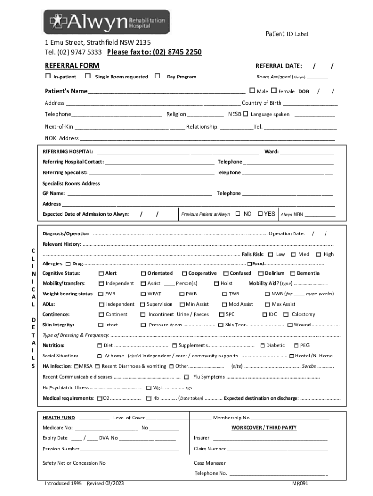 Fillable Online (02) 8745 2250 - REFERRAL FORM Fax Email Print - pdfFiller