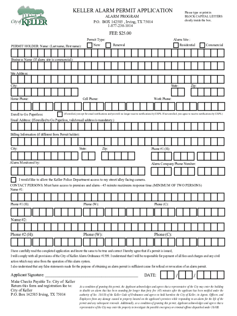 Fillable Online City of Keller - False Alarm Reduction Program Fax ...