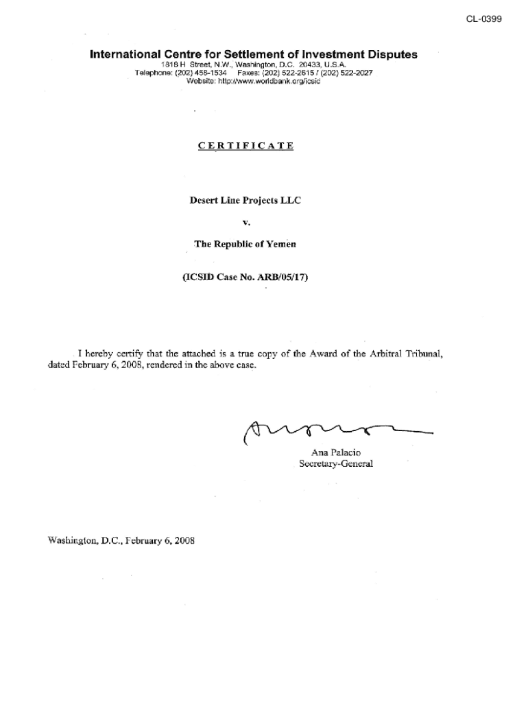 Fillable Online icsid worldbank International Centre for Settlement of ...