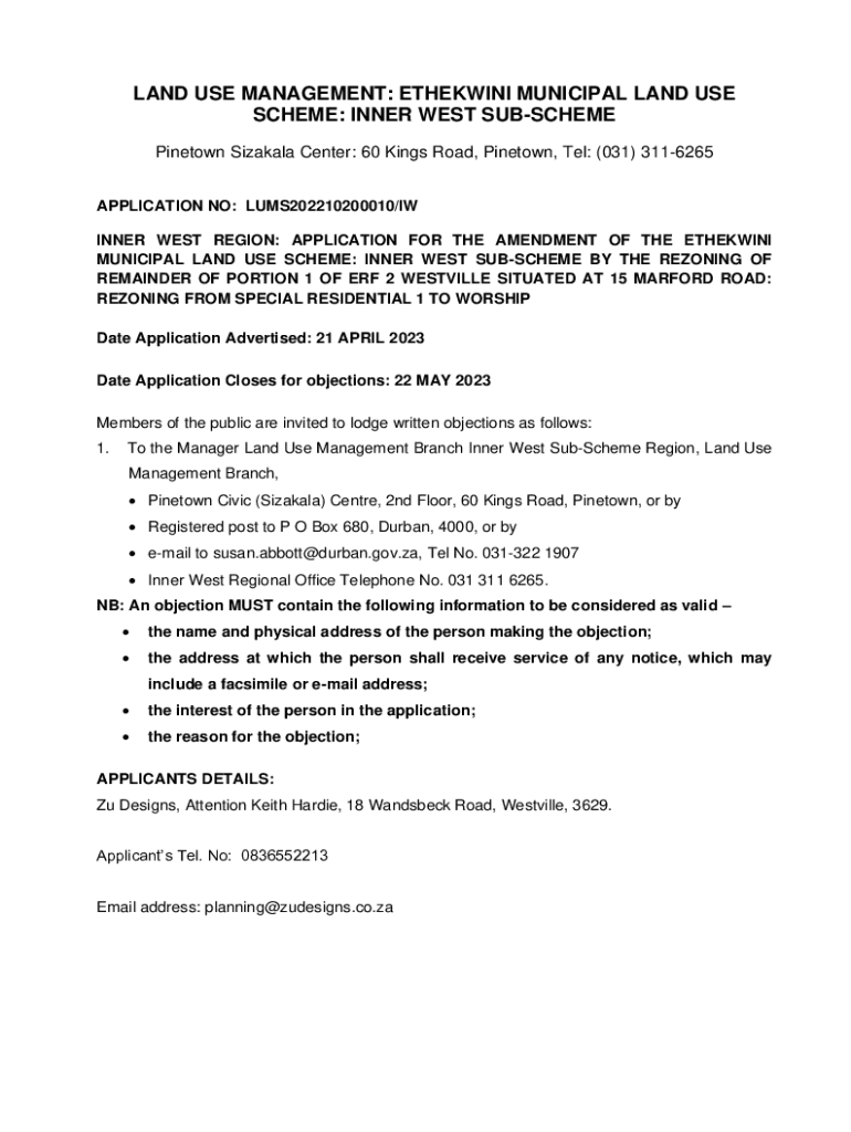 Fillable Online LAND USE MANAGEMENT: ETHEKWINI MUNICIPAL LAND USE Fax ...