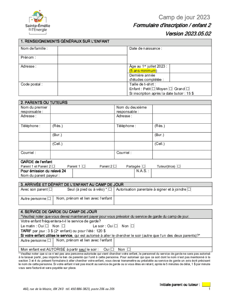 Remplissable En Ligne Demande de remboursement d'une inscription au Camp de ... Fax Email ...