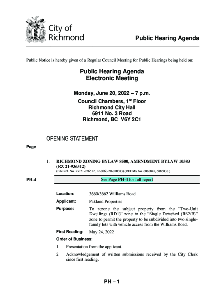 Fillable Online RICHMOND ZONING BYLAW 8500, AMENDMENT BYLAW 10383 Fax ...