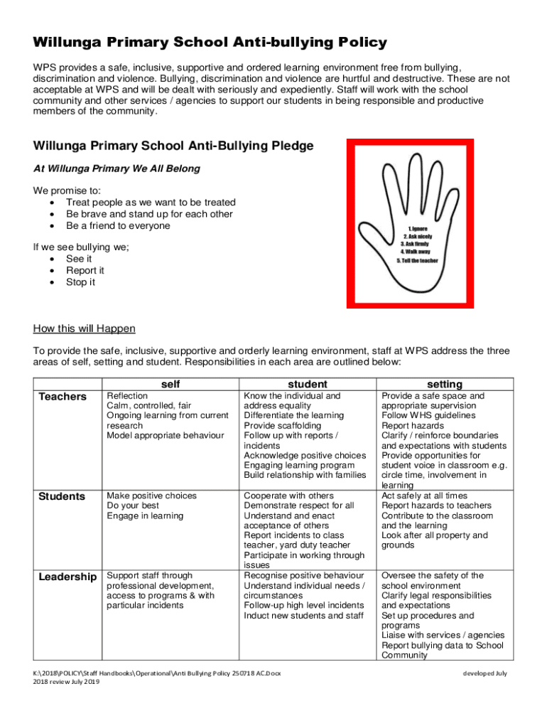 Fillable Online willungaps sa edu Willunga Primary School Anti-bullying Policy Fax Email Print ...