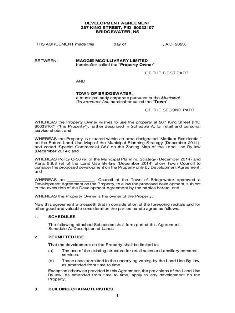 Fillable Online Development Agreement for retail use at 287 King Street ...