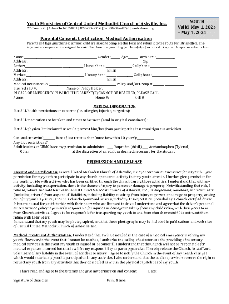 Fillable Online Central-Youth-Ministry-Consent-Form. ... Fax Email ...