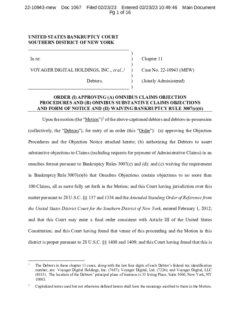 Fillable Online VOYG - Omnibus Claims Objection Procedures Order KE ...