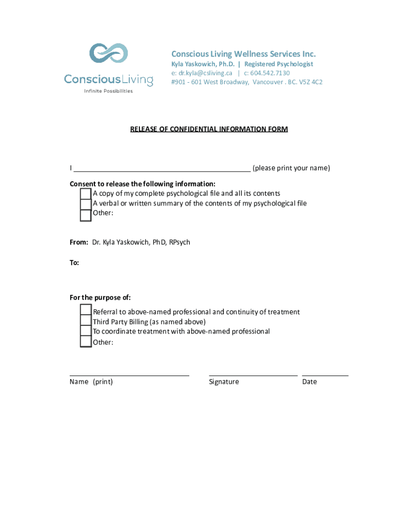 Fillable Online RELEASE OF CONFIDENTIAL INFORMATION FORM.docx Fax Email ...