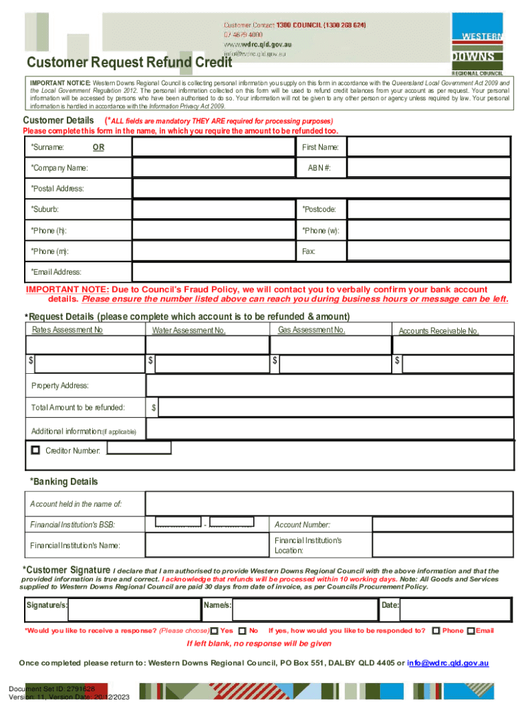 Fillable Online ECM2791628v11REV Customer Request Refund Credit. REV ...