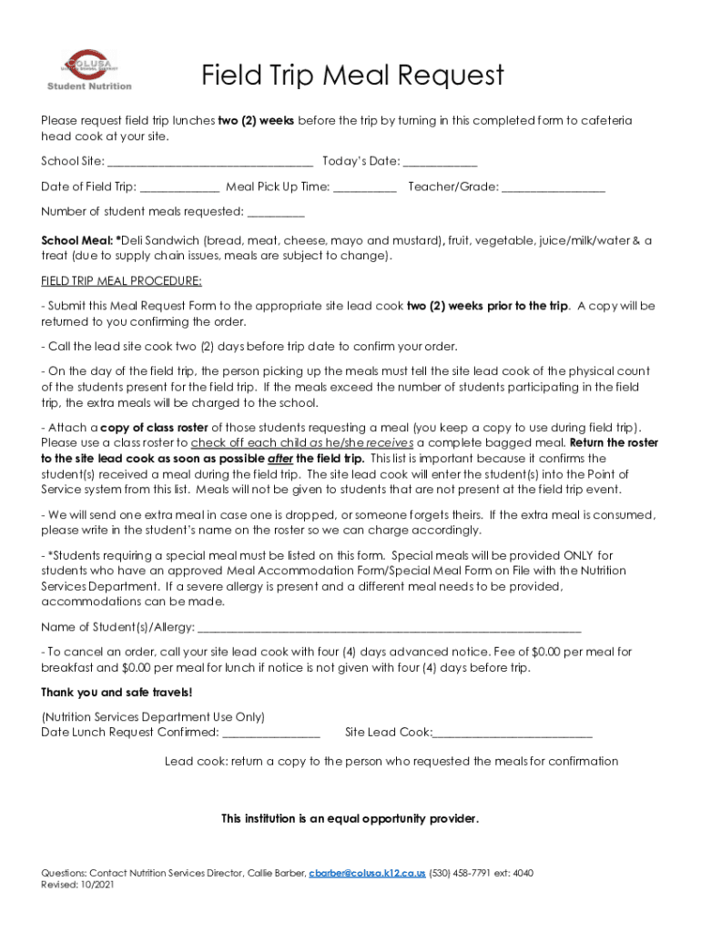 Fillable Online Field Trip Meal Request Form 23-24.pdf Fax Email Print - pdfFiller