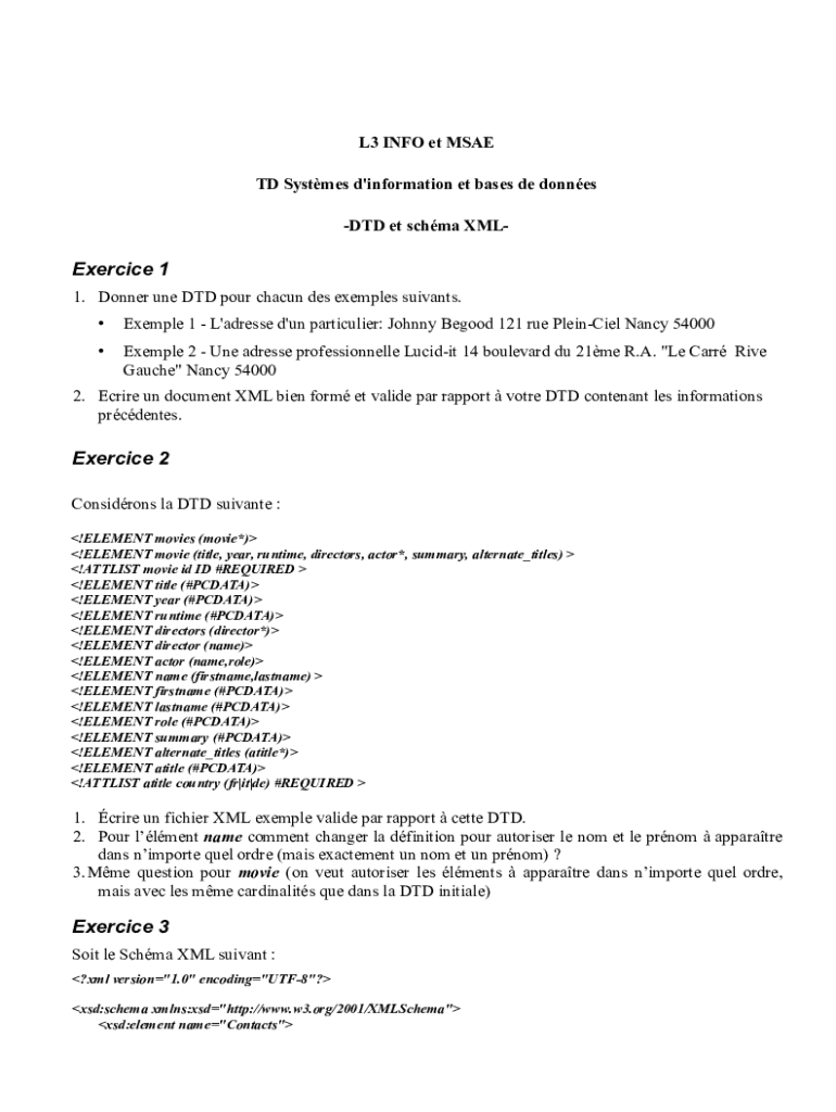 Remplissable En Ligne XML: Bien Form, Valide: Exercice 1: Soit La DTD ... Remplissable En Ligne XML: Bien Form, Valide: Exercice 1: Soit La DTD ...