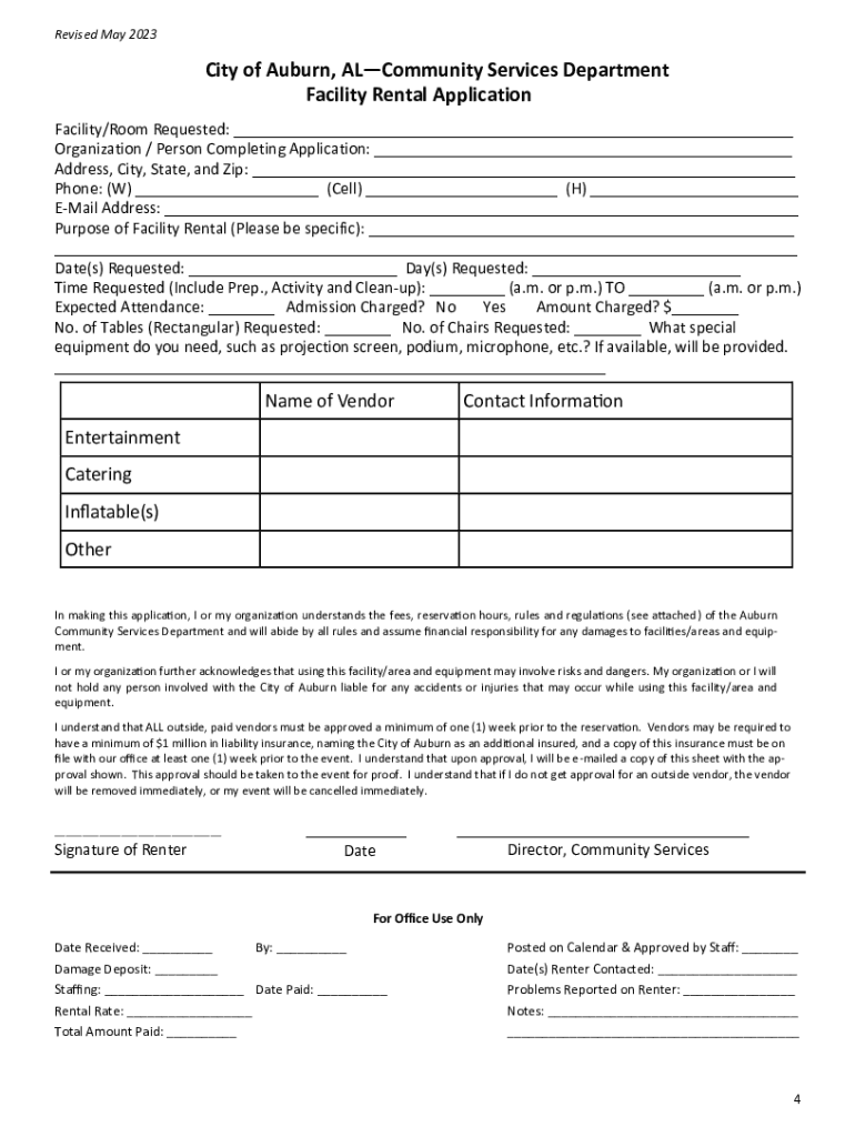 Fillable Online Boykin Community Center Facility Rental Application Fax ...