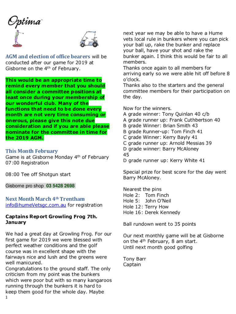 Fillable Online AGM and election of office bearers will be This Month ...