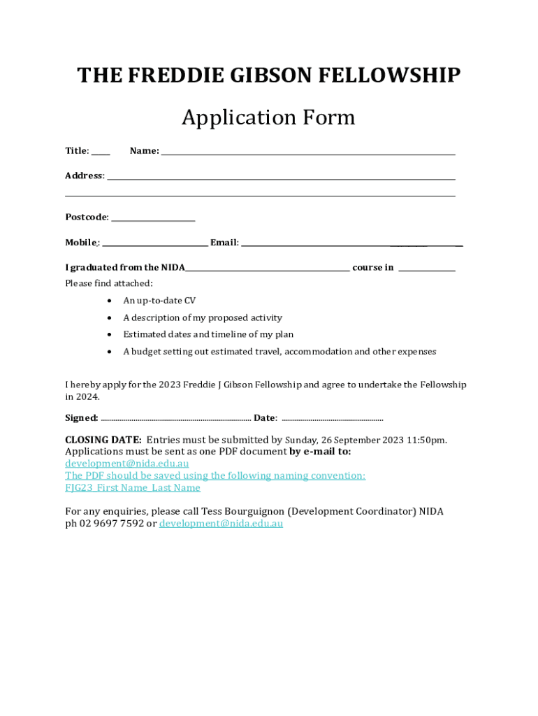 Fillable Online THE FREDDIE GIBSON FELLOWSHIP Application Form Fax Email Print - pdfFiller