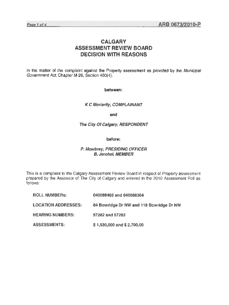 Fillable Online arb 0841 1201 0-p city of calgary assessment review ...