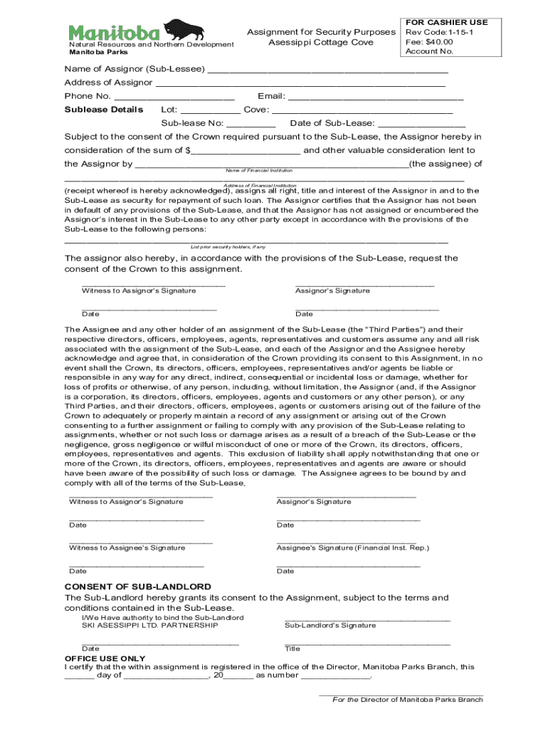 Fillable Online Asessippi Cottage Cove Assignment Application Form Fax ...