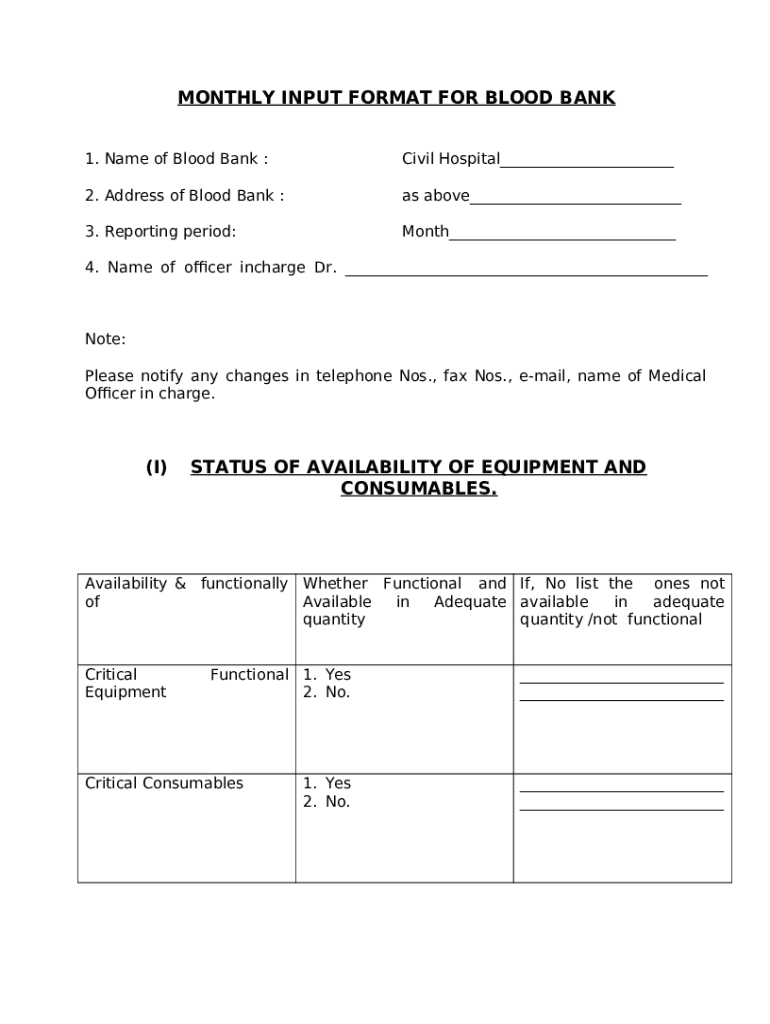 MONTHLY INPUT AT FOR BLOOD BANK Doc Template | pdfFiller