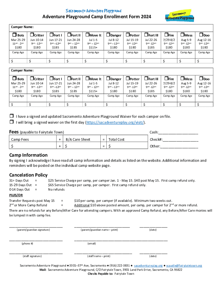 Fillable Online Camp Enrollment Form: Word Fax Email Print - pdfFiller