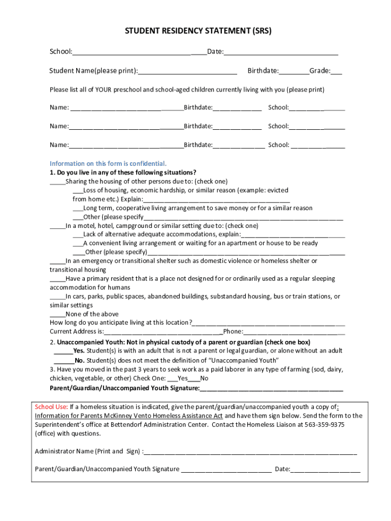 Fillable Online STUDENT RESIDENCY STATEMENT (SRS) - Connect Suite Fax ...