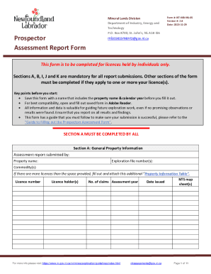 Fillable Online Guide to filling out the Prospector Assessment Report ...