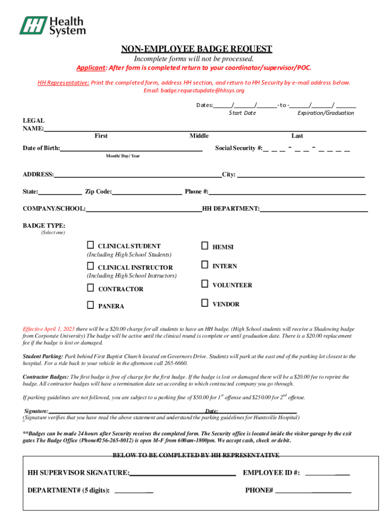 Fillable Online Non-Employee Badge Request Form Fax Email Print - pdfFiller