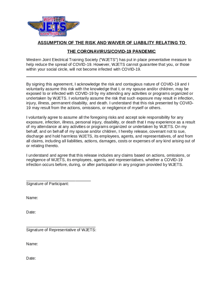 Western Joint Electrical COVID-19 WAIVER Doc Template | pdfFiller